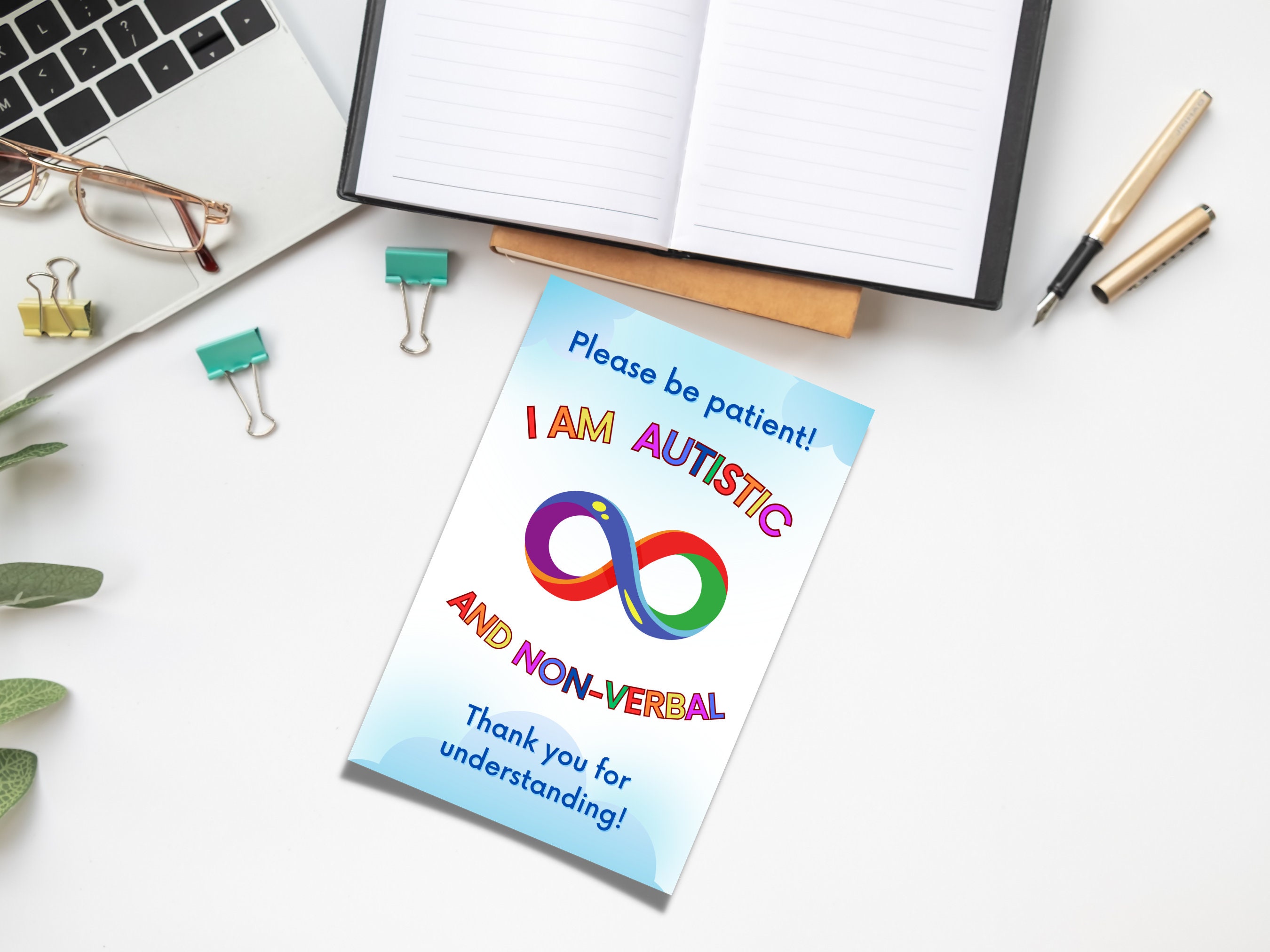 Fillable Autistic and Non-verbal Sign, Rainbow Badge, Printable Autism ...