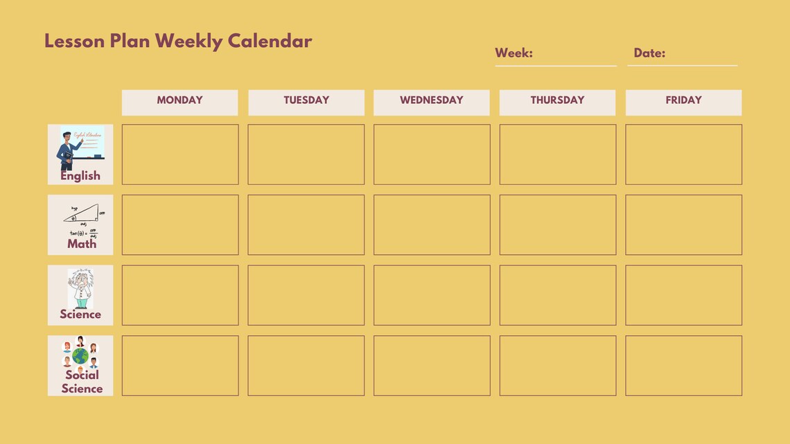 Printable Weekly Lesson Plan Weekly School Schedule - Etsy