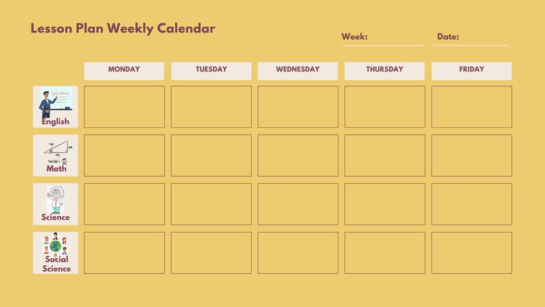Printable Weekly Lesson Plan Weekly School Schedule - Etsy