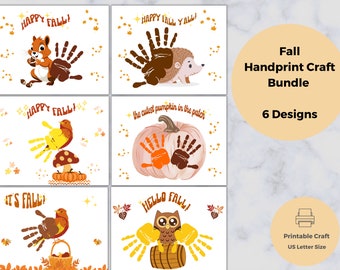 Fall Handprint Art Bundle, Fall Handprint Craft, Printable, Autumn ...