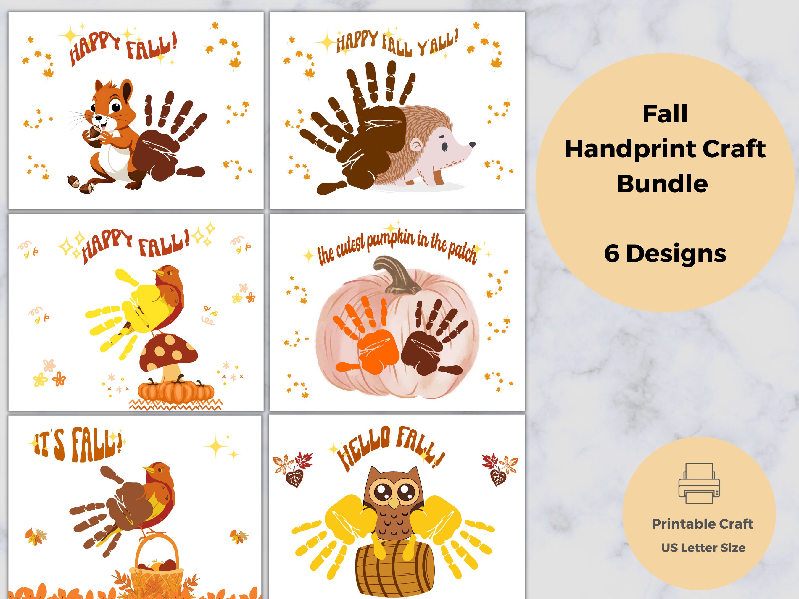 Fall Handprint Art Bundle, Fall Handprint Craft, Printable, Autumn ...