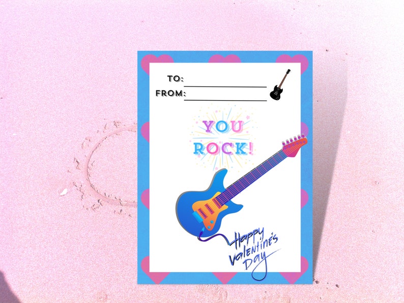 Guitar Valentine Card for Kids, You Rock, Printable Valentines ...