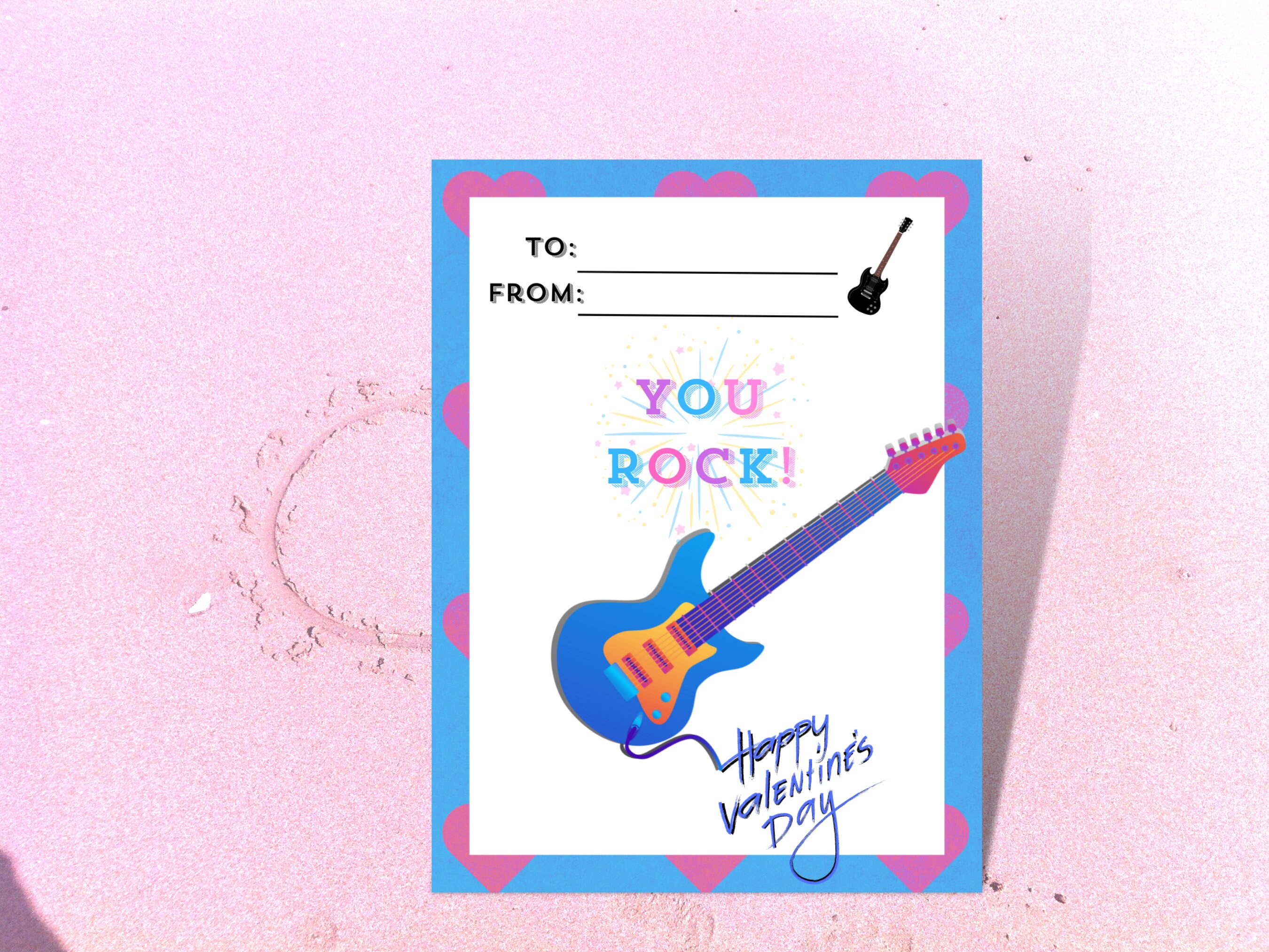 Guitar Valentine Card for Kids, You Rock, Printable Valentines ...