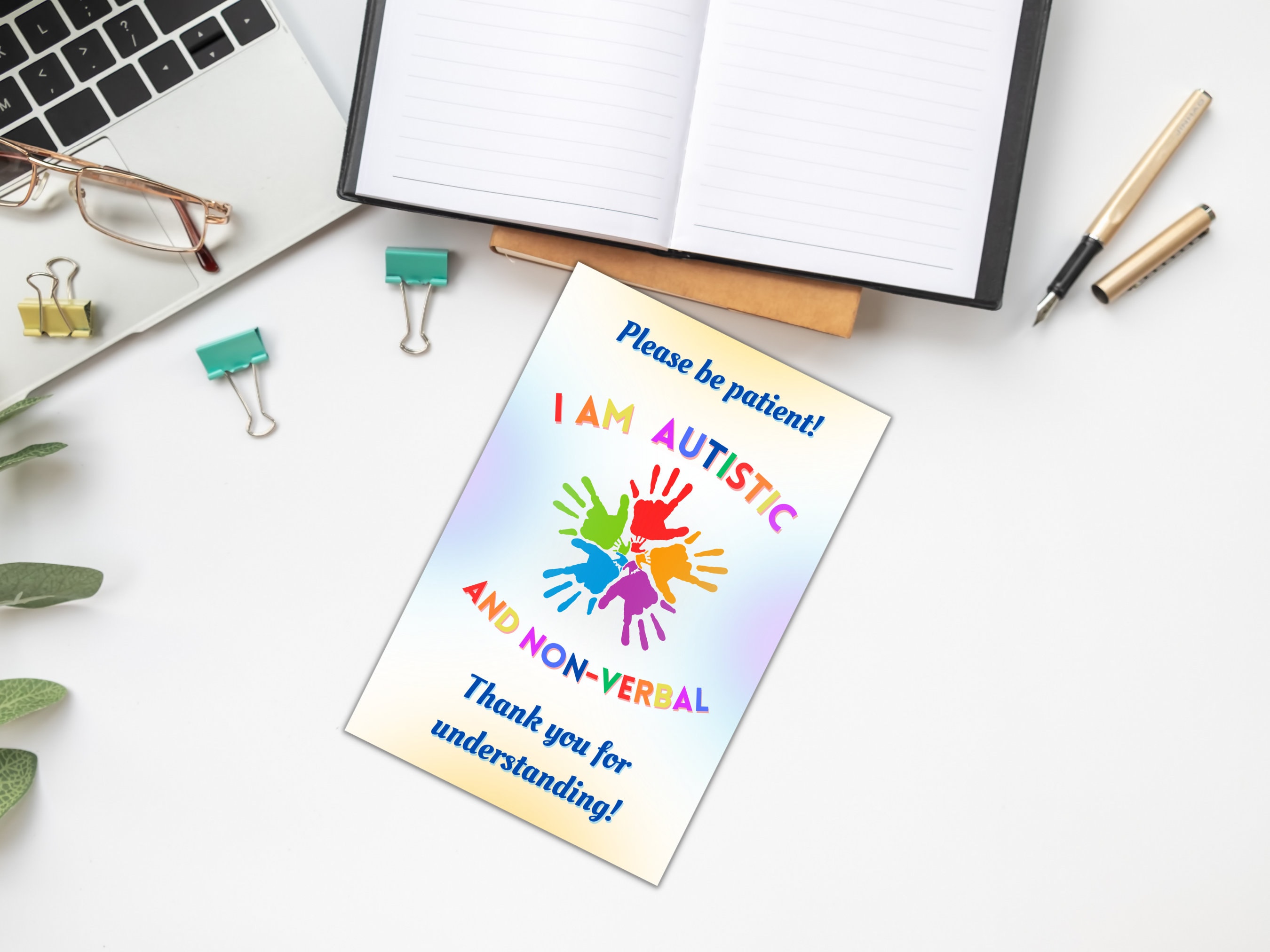 Rainbow Handprint Autistic and Non-verbal, Hand Prints Badge, Printable ...