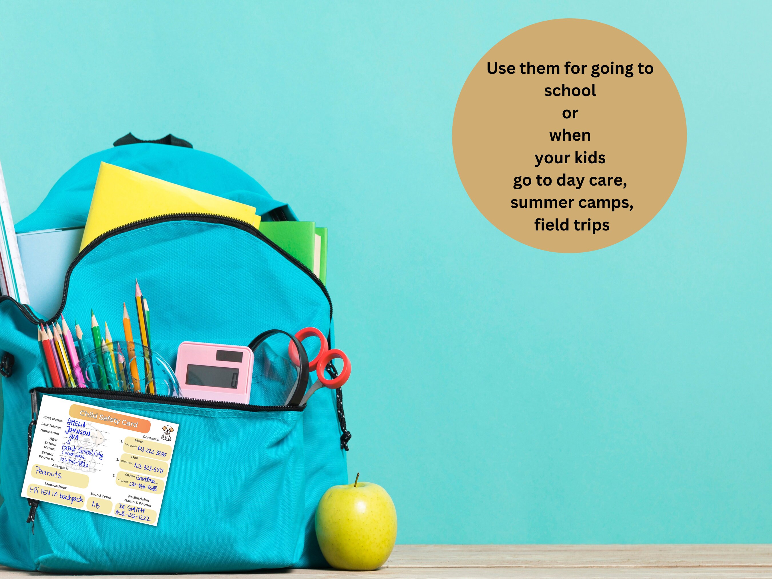 Dog Child Safety Card, Printable, Child Safety Backpack Note, Emergency ...