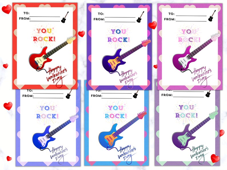 Guitar Valentine Card for Kids, You Rock, Printable Valentines ...