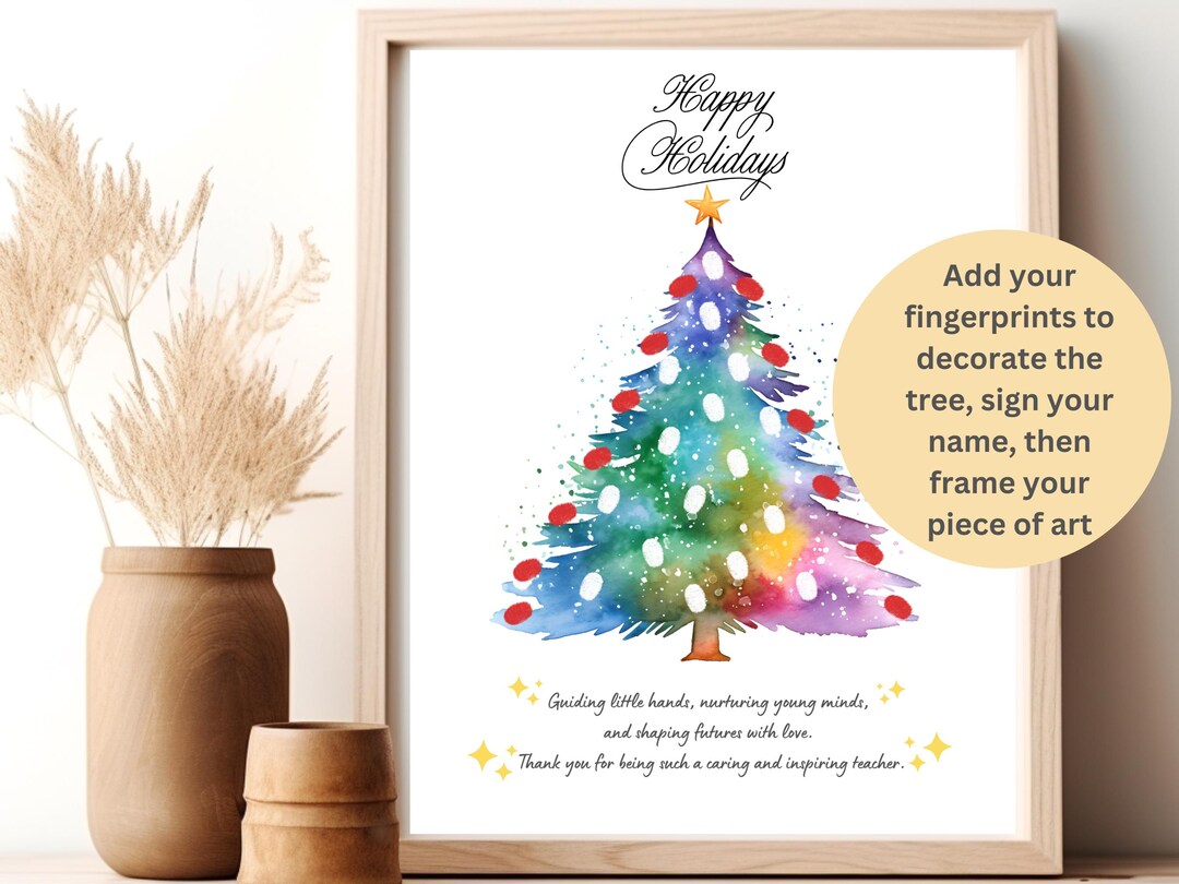 Teacher Gift, Personalized Rainbow Fingerprints Craft, Happy Holidays ...
