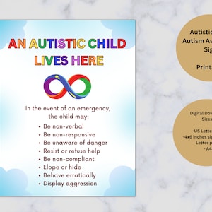 Autism Awareness, Printable, Autism Warning, in Case of Emergency ...