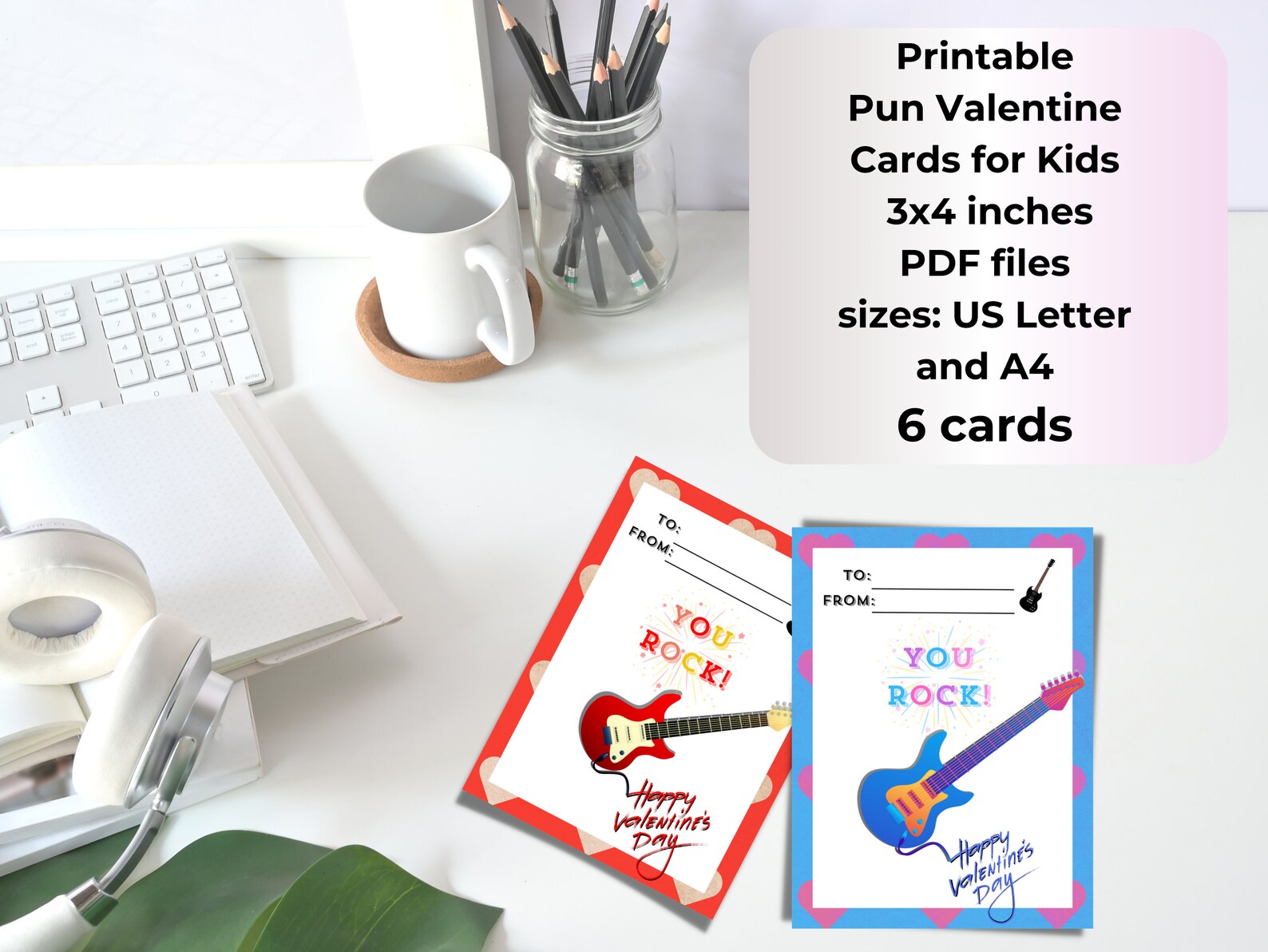 Guitar Valentine Card for Kids, You Rock, Printable Valentines ...