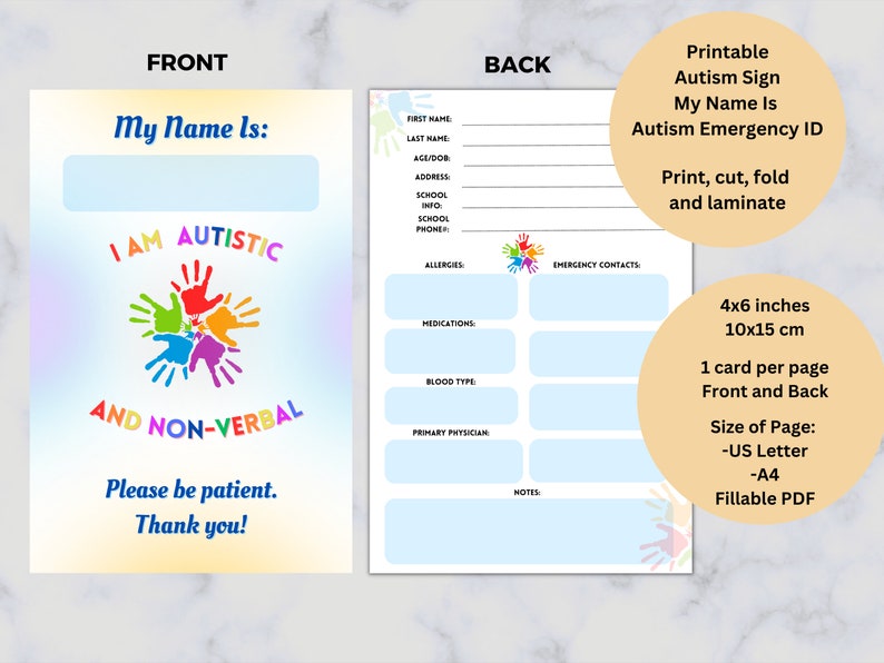 Rainbow Handprint Autistic and Non-verbal, My Name is Autistic Sign ...