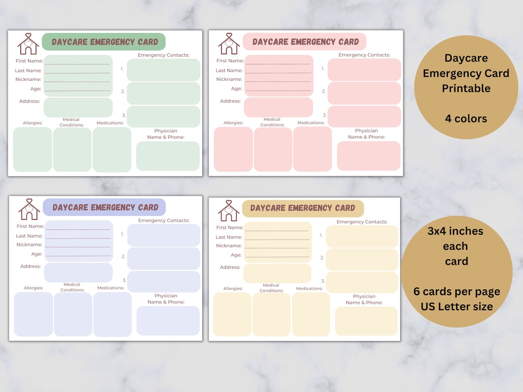 Daycare Emergency Card, Printable, in Case of Emergency Backpack Note ...