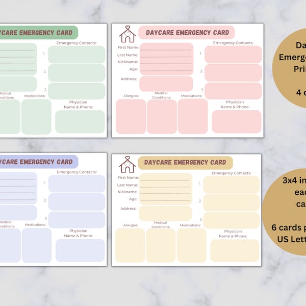 Daycare Emergency Information Card - Etsy