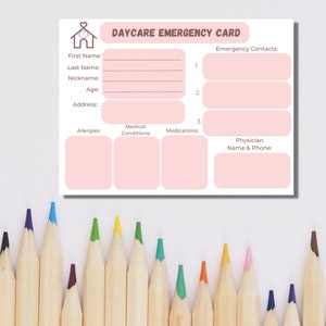 Daycare Emergency Card, Printable, in Case of Emergency Backpack Note ...