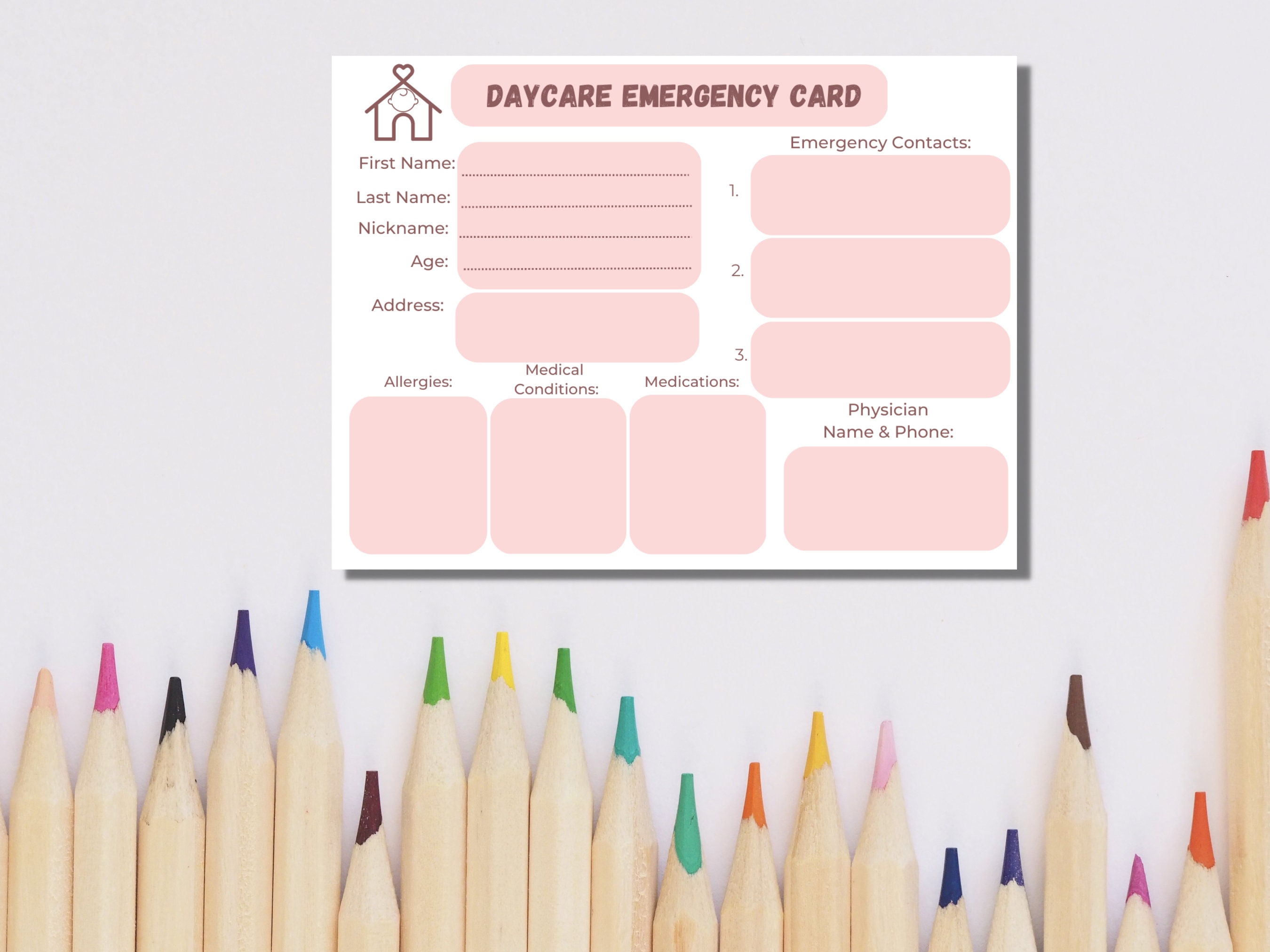 Daycare Emergency Card, Printable, in Case of Emergency Backpack Note ...