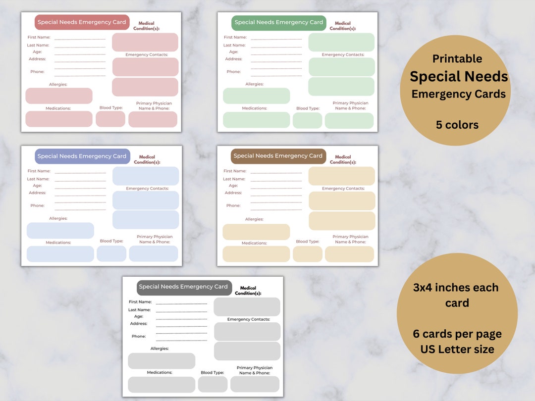 Special Needs Kids Emergency Card, Printable, in Case of Emergency ...