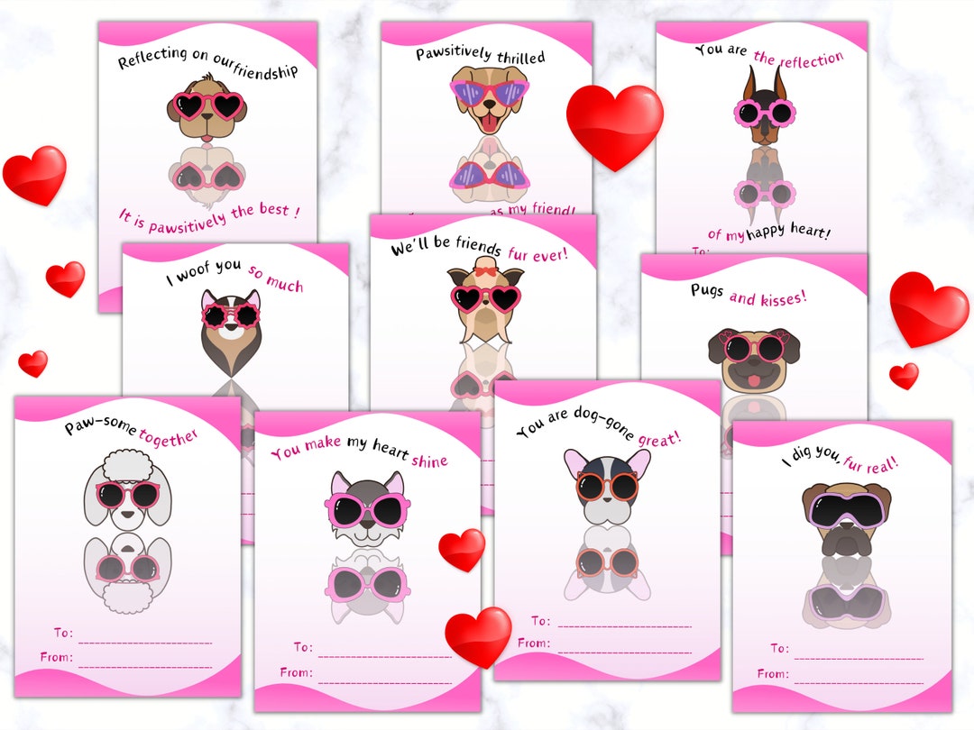Dog Valentine's Day Cards for Kids, Printable Valentines, Classroom ...