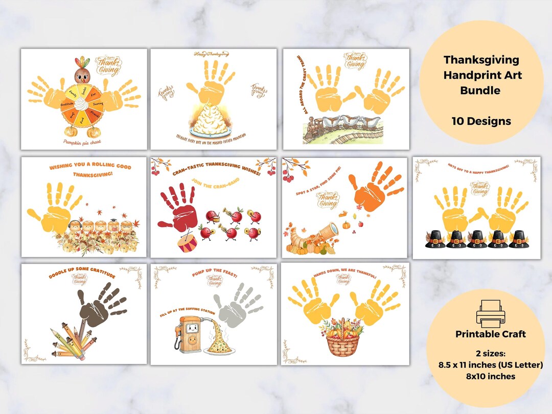 Thanksgiving Handprint Art Bundle, Printable Kids Craft for Babies and ...