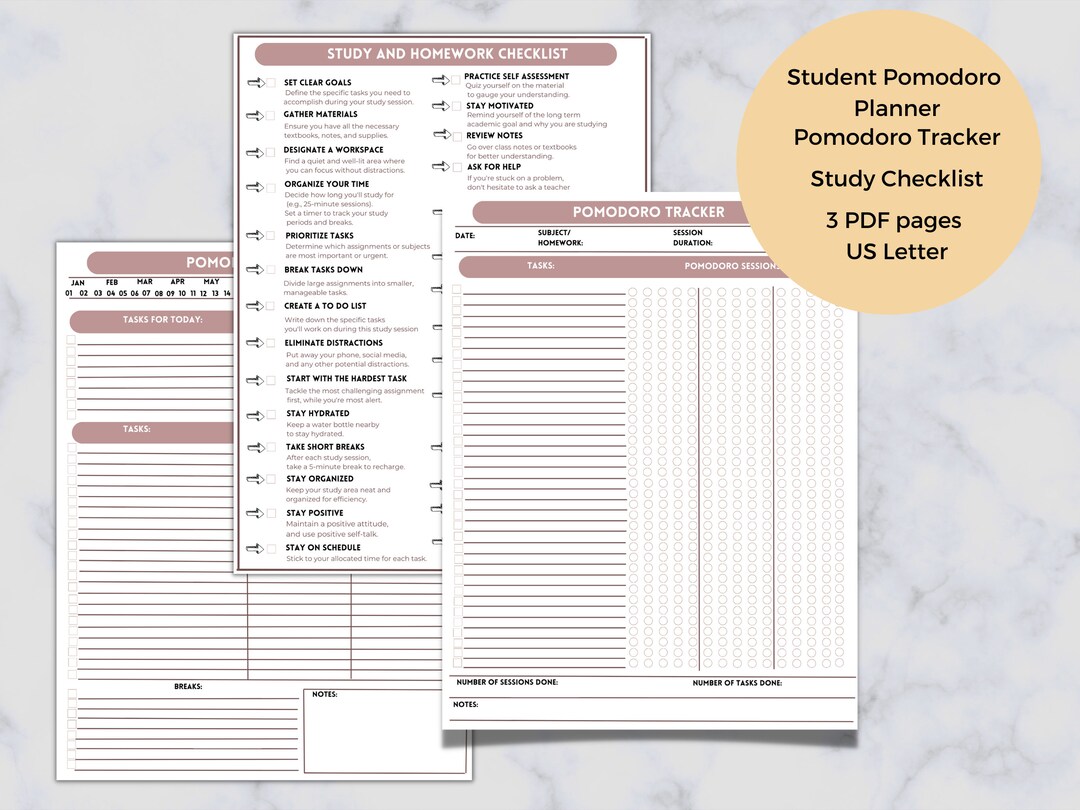 Student Pomodoro Planner, Pomodoro Method, Study Checklist, Assignment ...
