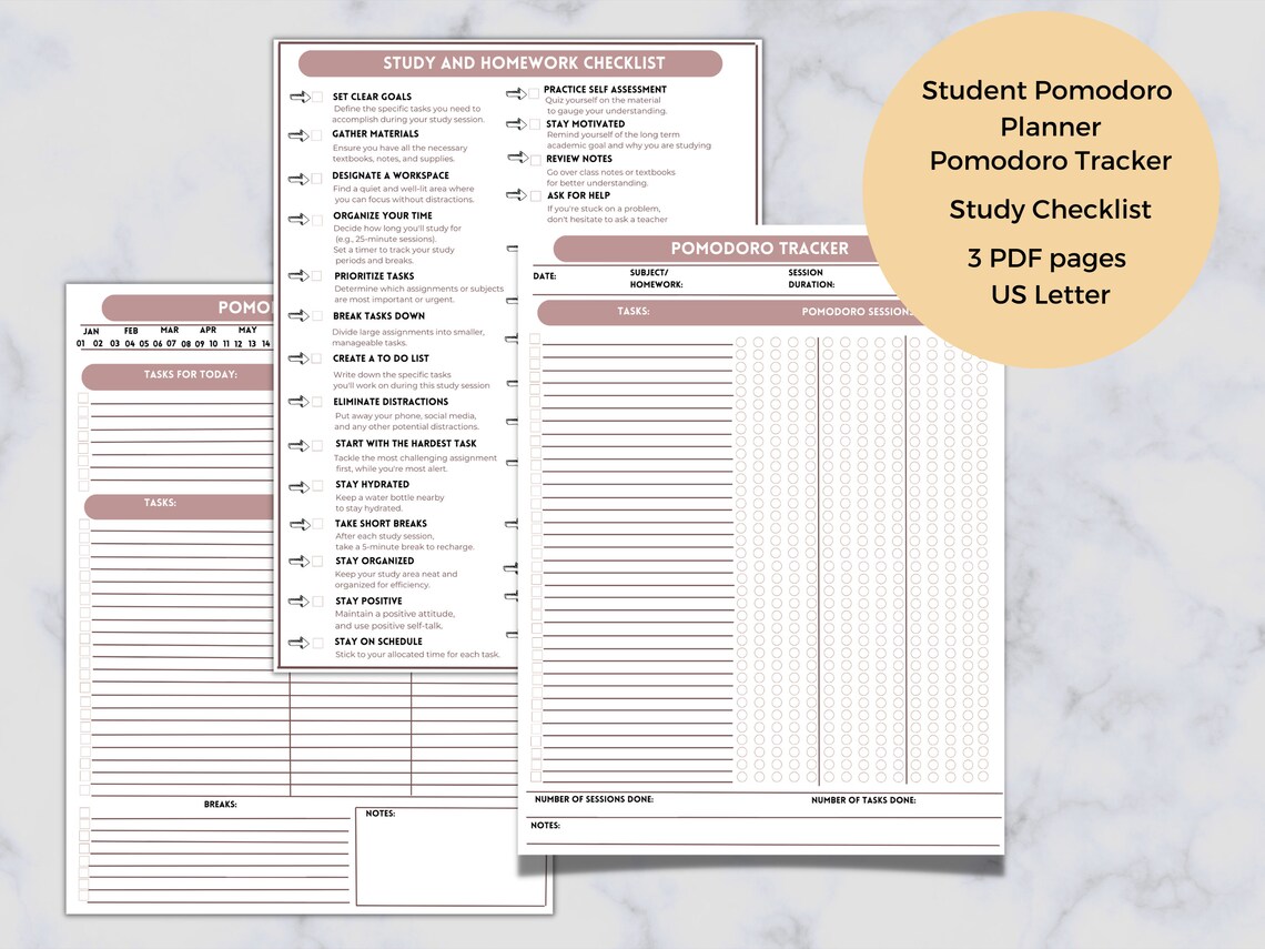 Student Pomodoro Planner, Pomodoro Method, Study Checklist, Assignment ...