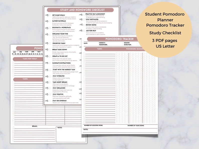 Student Pomodoro Planner, Pomodoro Method, Study Checklist, Assignment ...