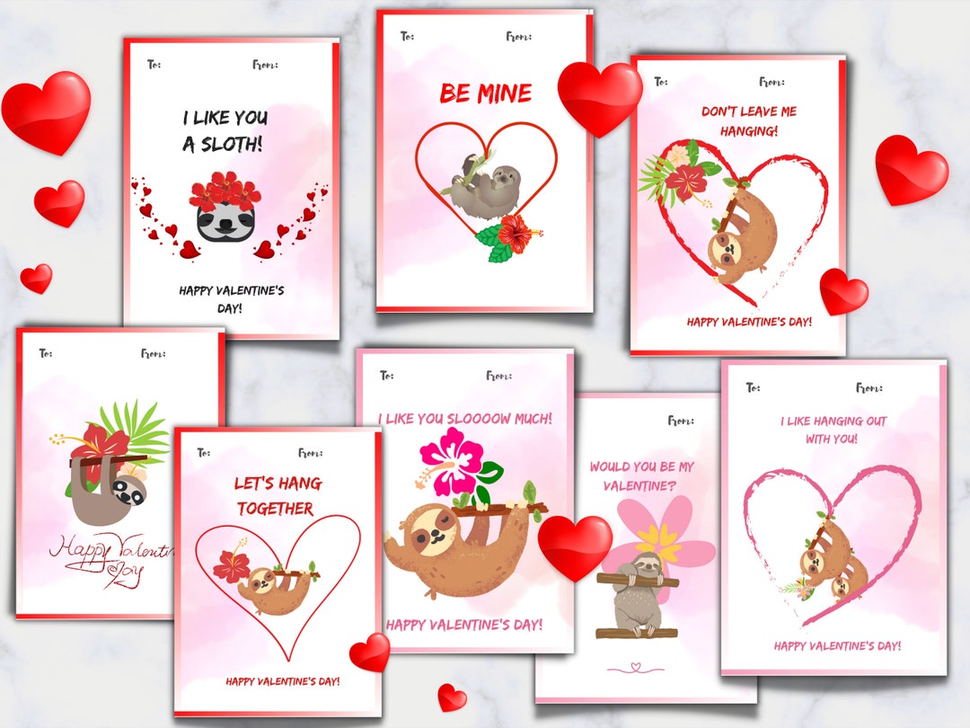 Sloth Valentine Cards, Printable Valentines Day Cards, Sloth Cards for ...