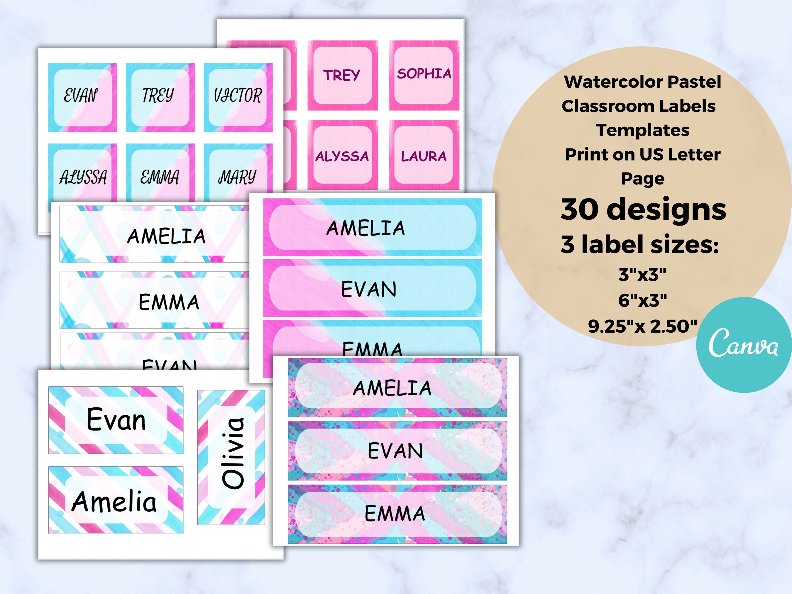 Editable Watercolor Classroom Labels, Student Name Tag, Drawer Labels ...
