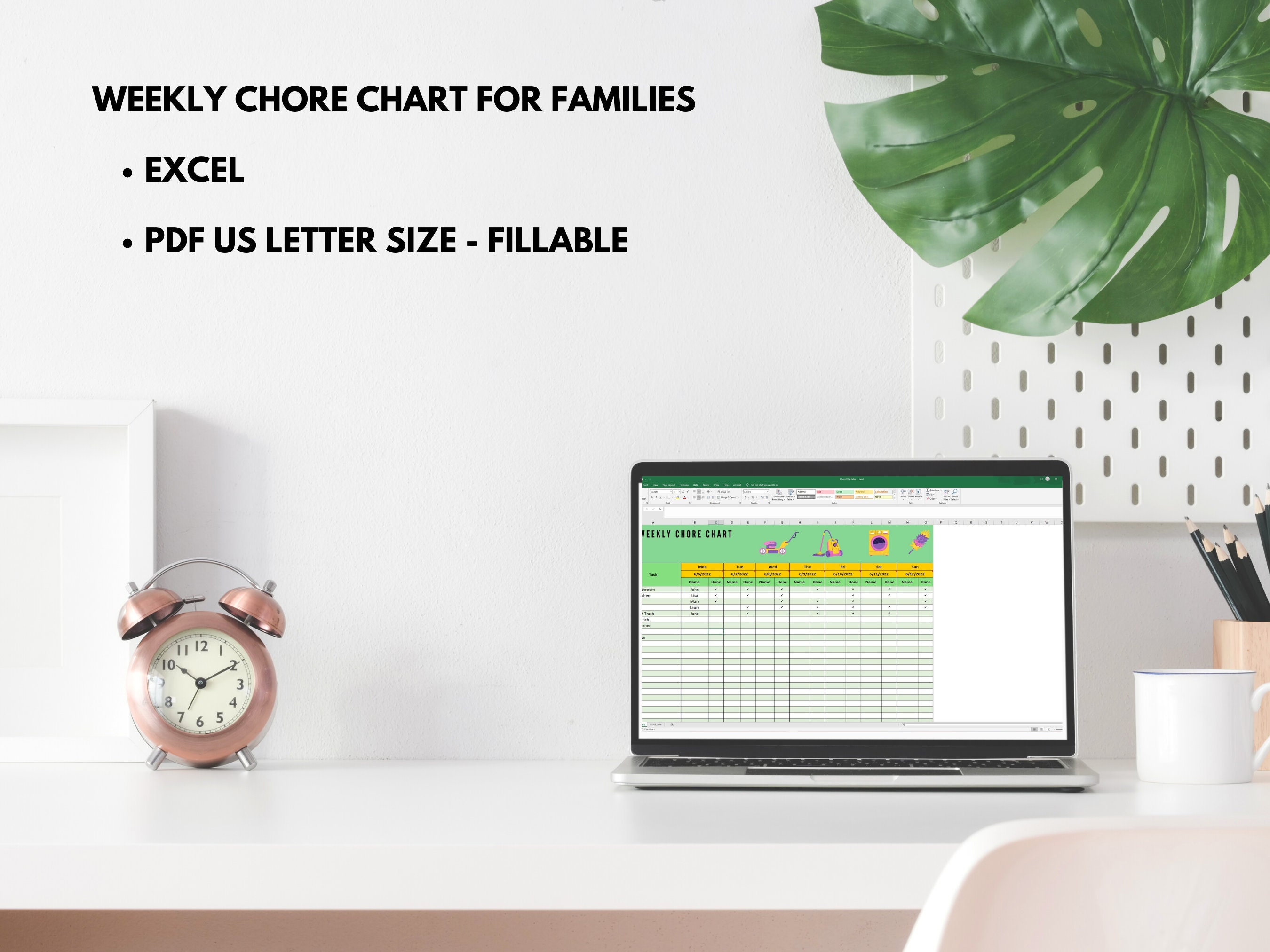 EXCEL Chore Chart Weekly Family Chore Chart Chore Schedule - Etsy
