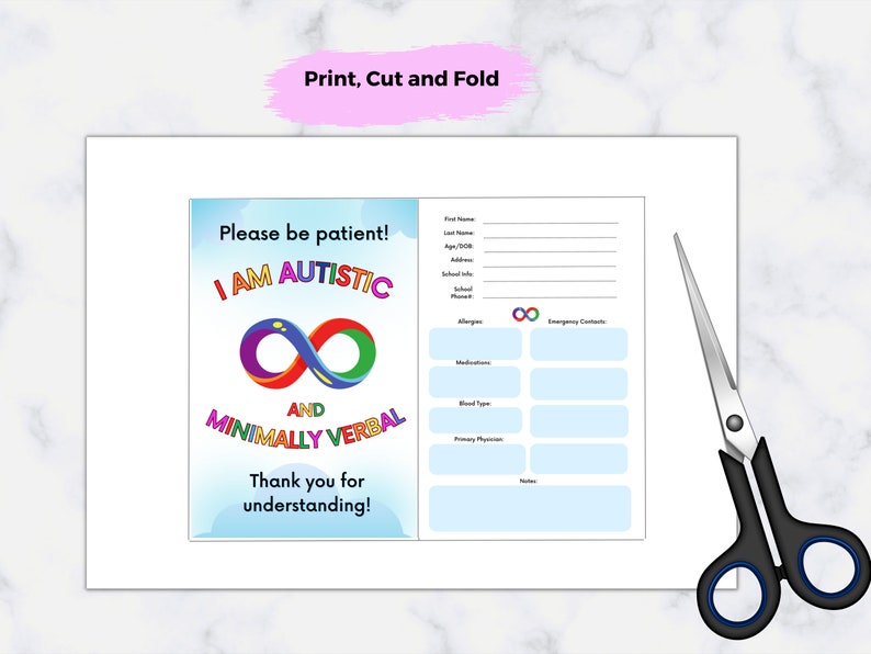 Autistic and Minimally Verbal, Fillable, Rainbow Editable Sign ...