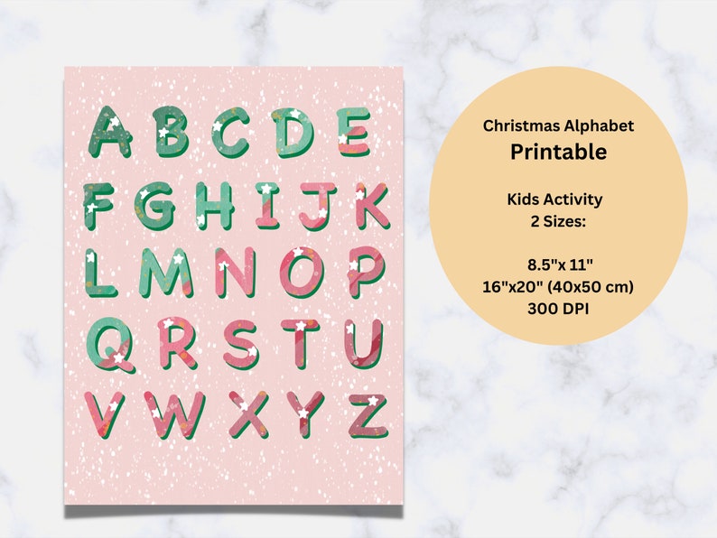 Alphabet Poster, Christmas Alphabet Printable, Kids Wall Art, ABC ...