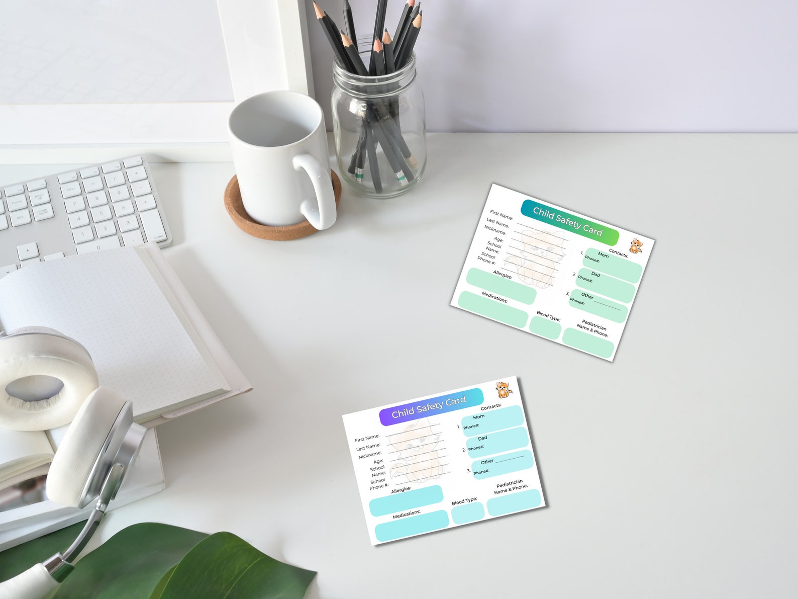 Cat Child Safety Card, Printable, Child Safety Backpack Note, Emergency ...