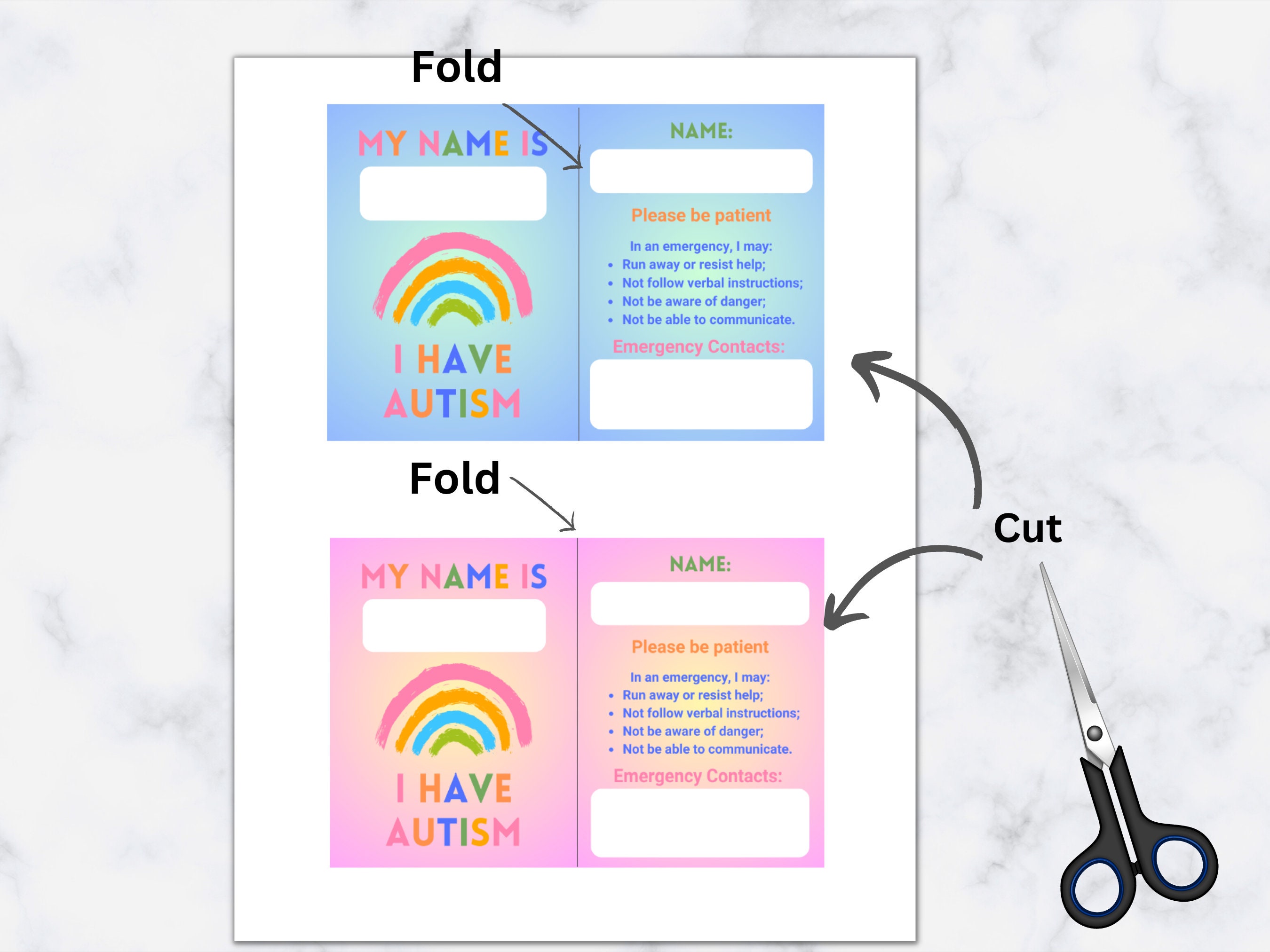 Autism Tag, Printable, Autism Emergency ID, I Am Autistic Sign, Safety ...