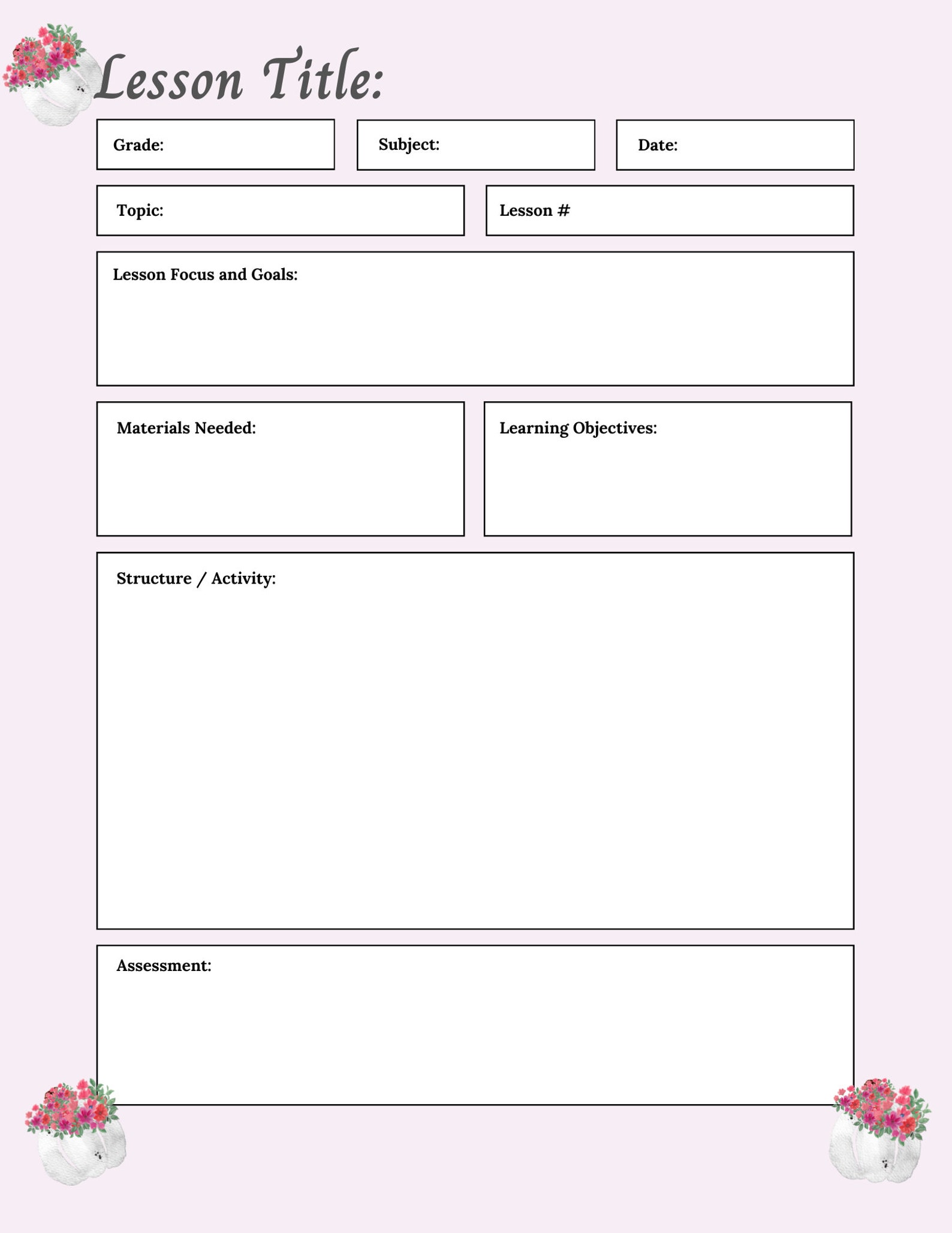 Lesson Plan Template Printable Lesson Plan Teacher Lesson - Etsy