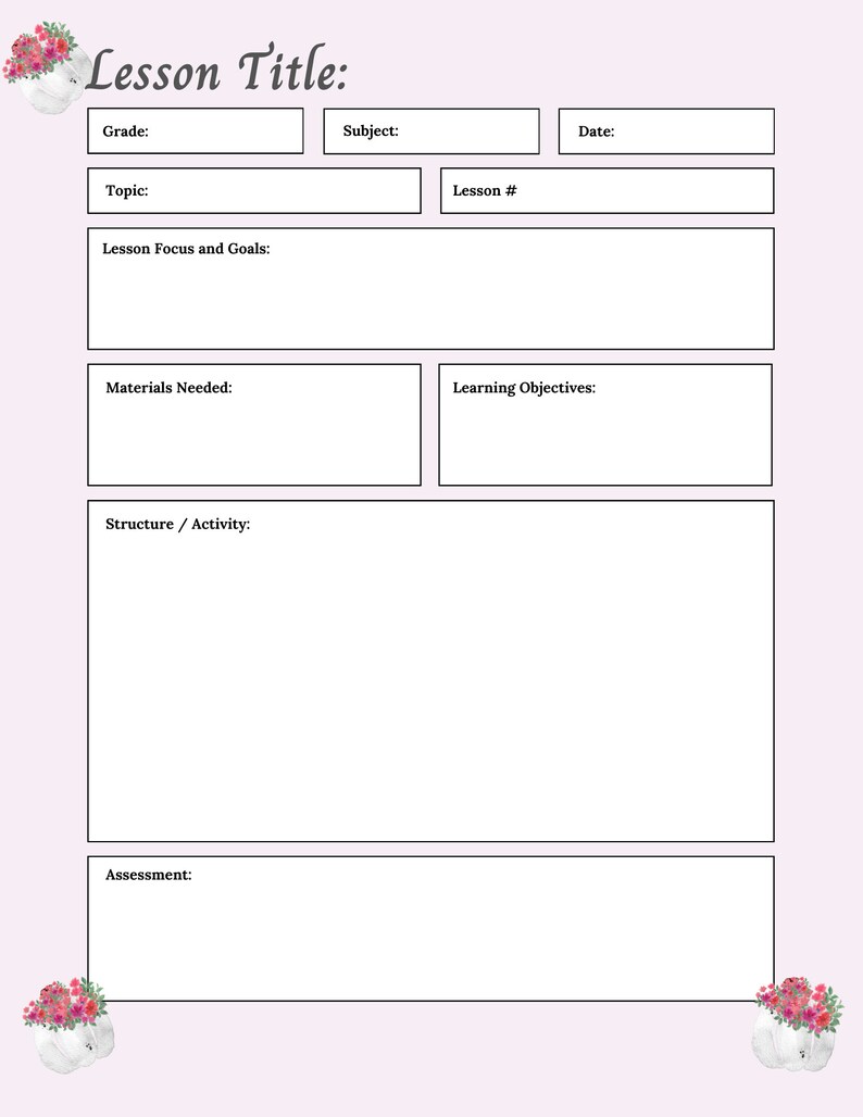 Lesson Plan Template Printable Lesson Plan Teacher Lesson - Etsy