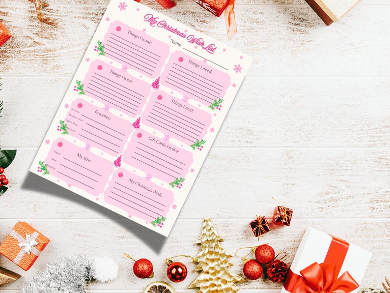 Pink Christmas Wish List Printable | Cute Holiday Wish List for Kids ...