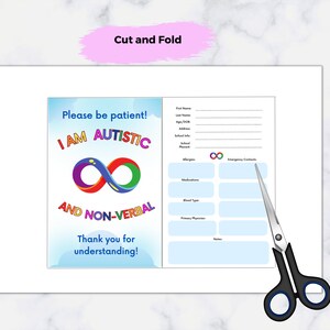 Autistic and Non-verbal Card, Printable, Autism Emergency ID, I Am ...