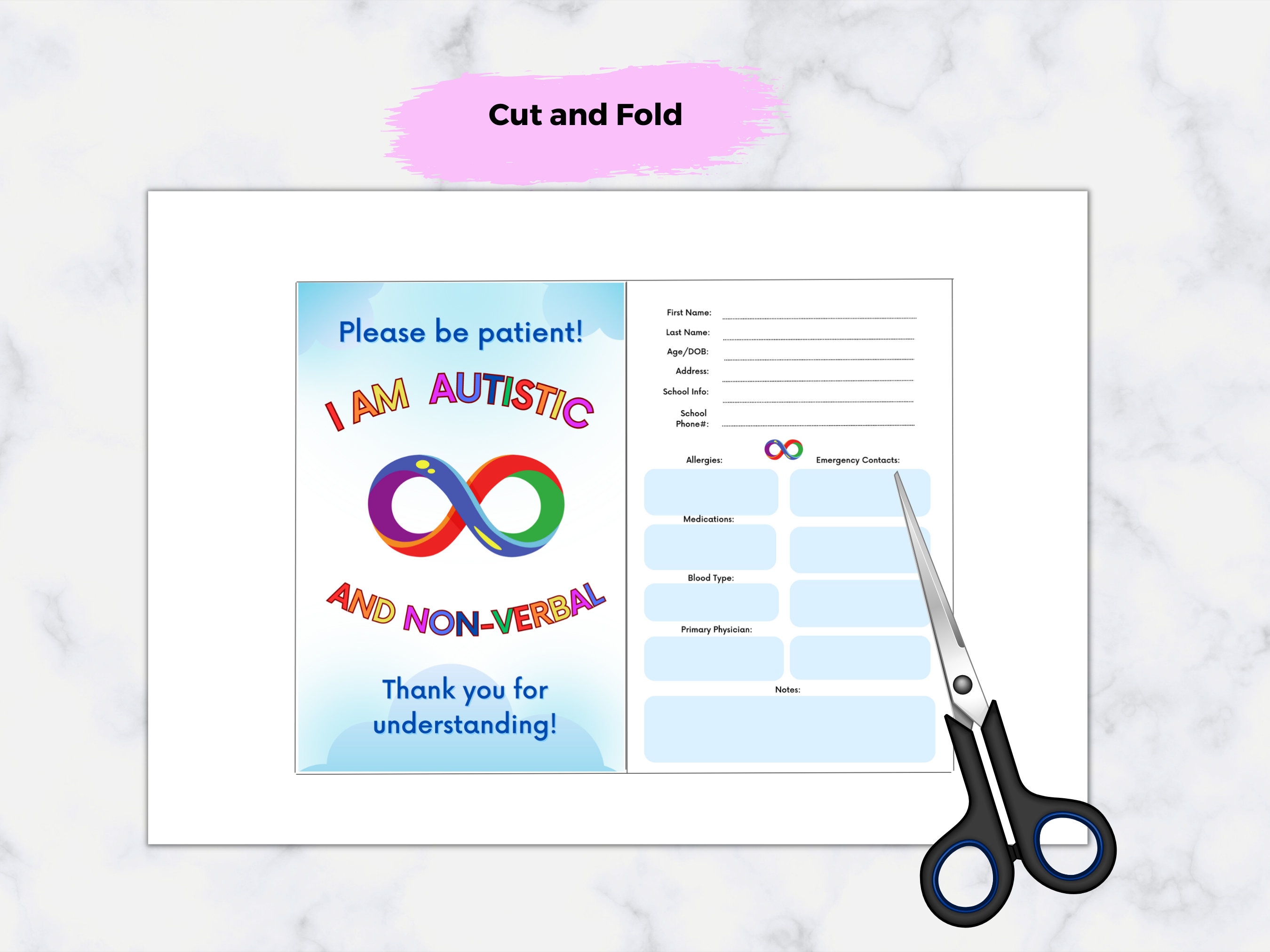 Autistic and Non-verbal Card, Printable, Autism Emergency ID, I Am ...