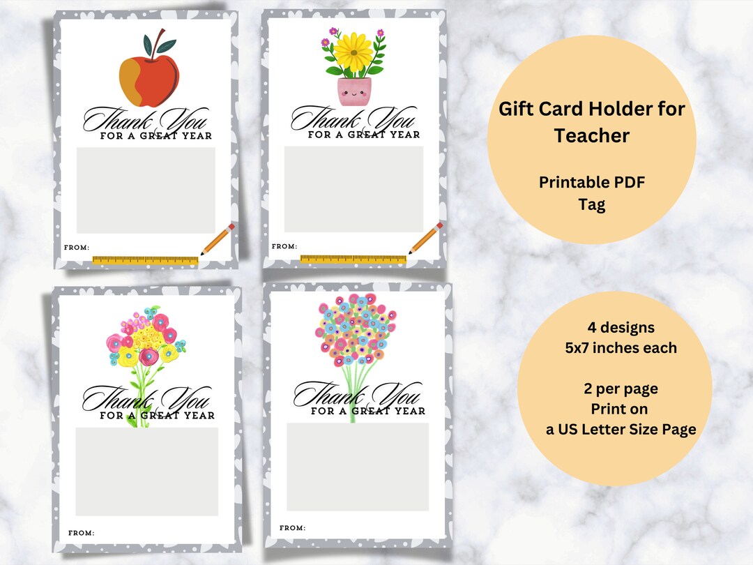 Gift Card Holder for Teachers, Printable, Teacher Thank You Card ...