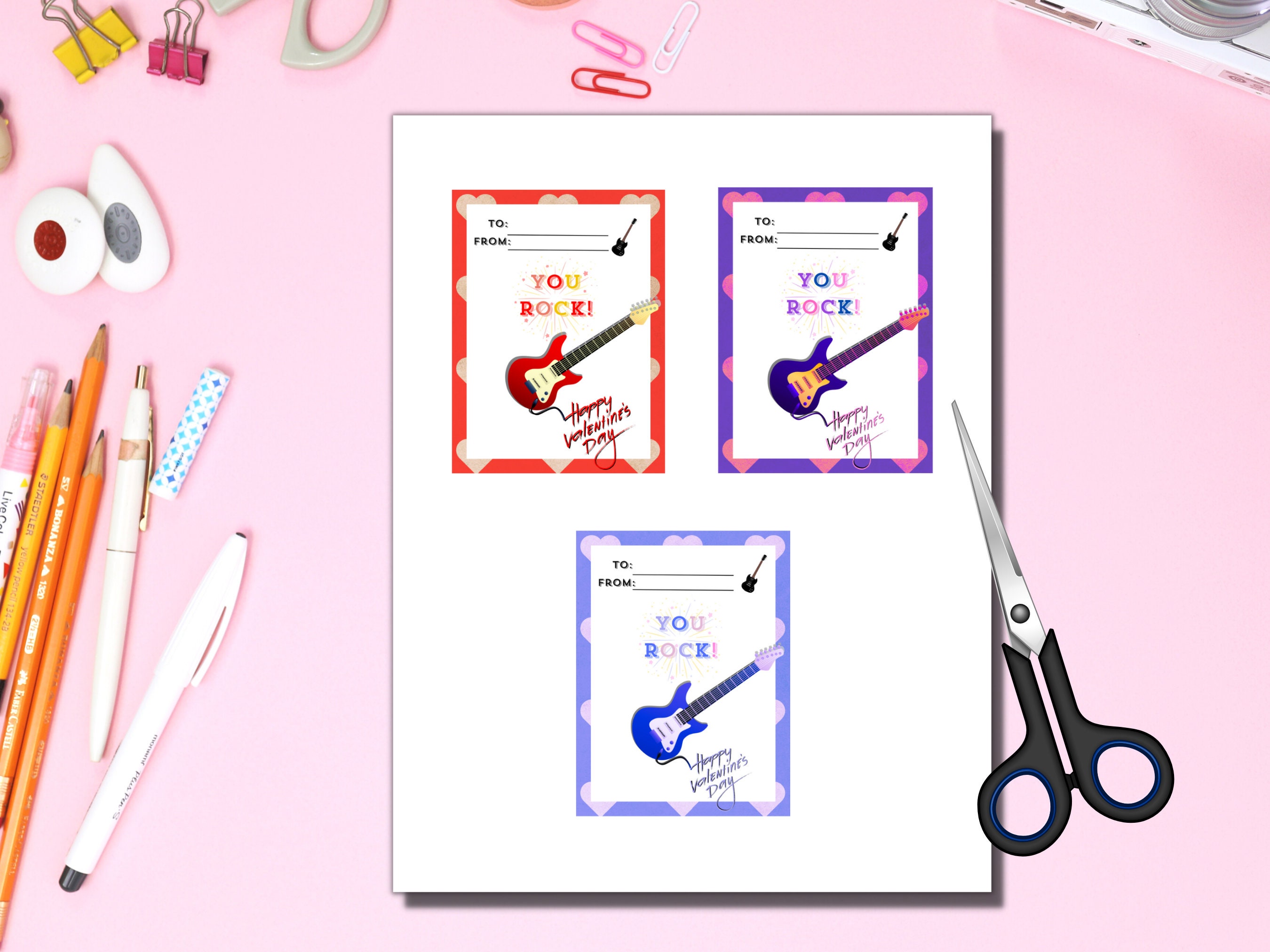 Guitar Valentine Card for Kids, You Rock, Printable Valentines ...