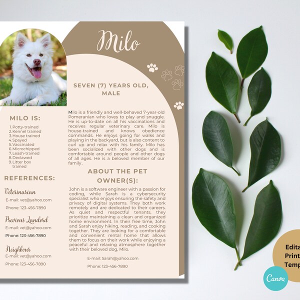 Dog Profile Template - Etsy
