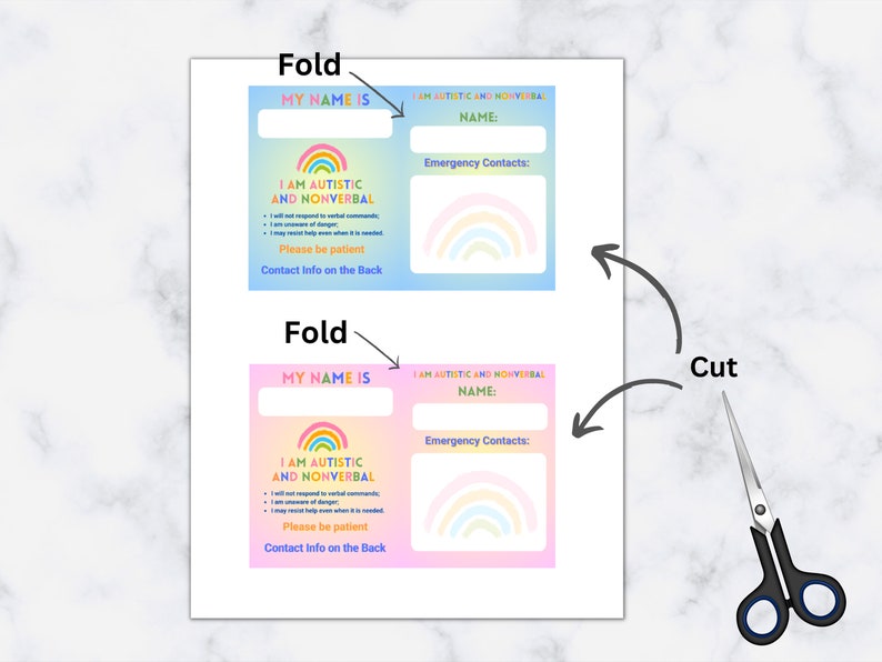 Autistic and Nonverbal Tag, Autism Emergency ID, Autism Printable ...