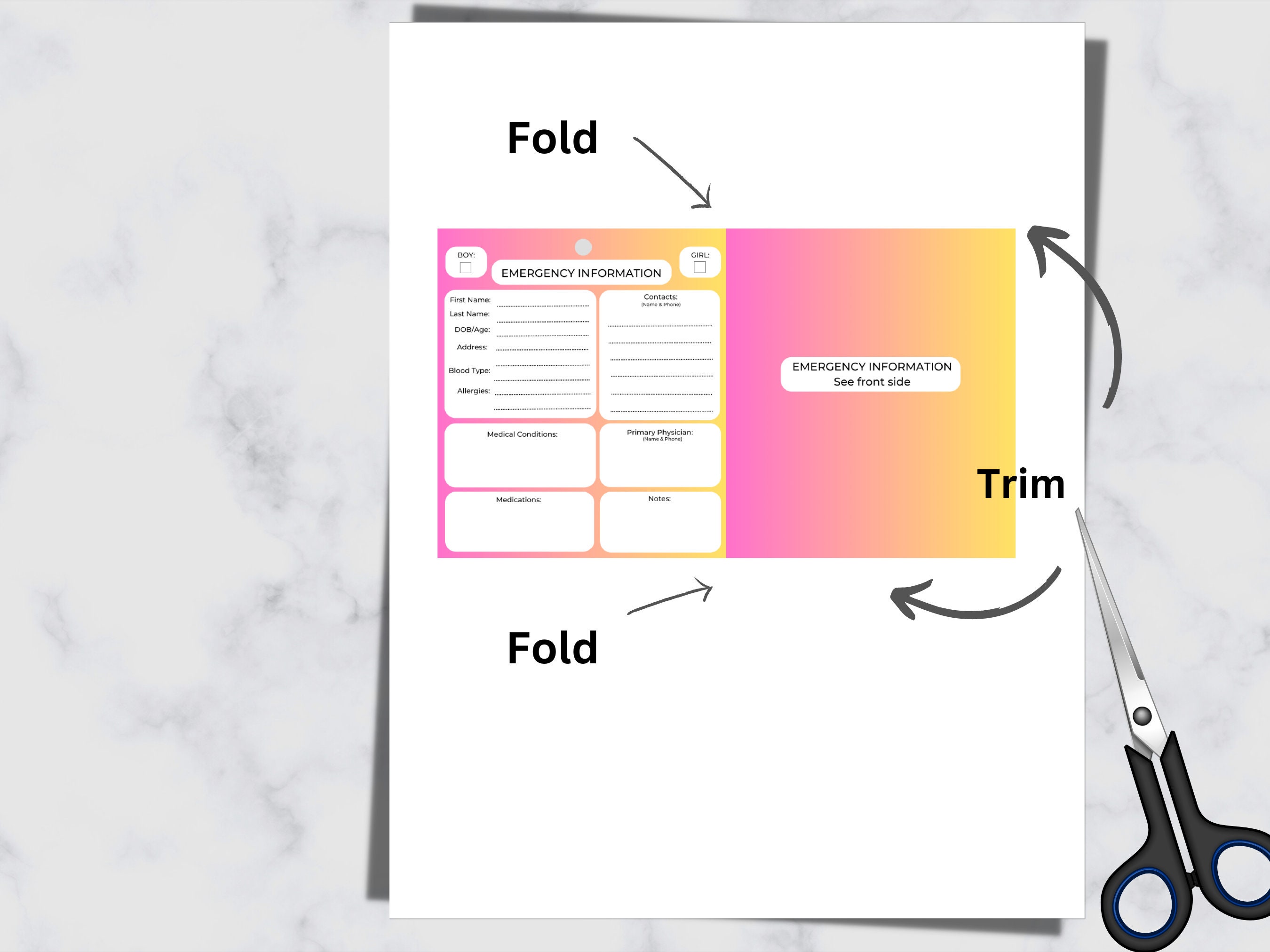 Car Seat Emergency Tag, Fillable Printable Safety Card, in Case of ...