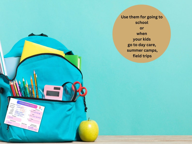 Mermaid Child Safety Card, Printable, Child Safety Backpack Note ...