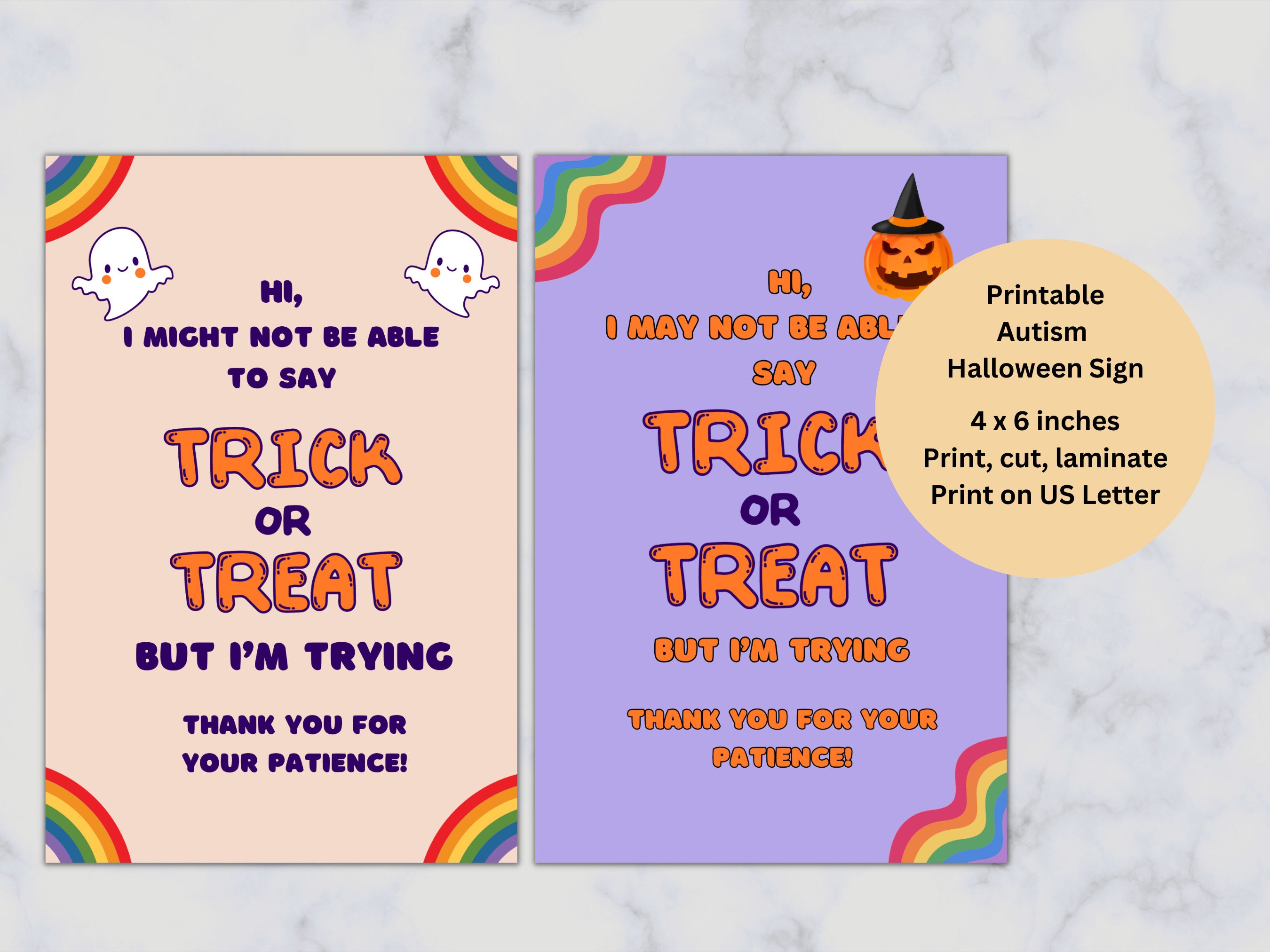Non Verbal Autism Medical Alert, Printable Tag, Halloween Trick or ...