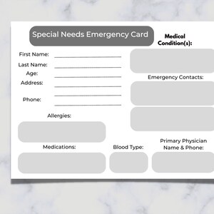 Special Needs Kids Emergency Card, Printable, in Case of Emergency ...