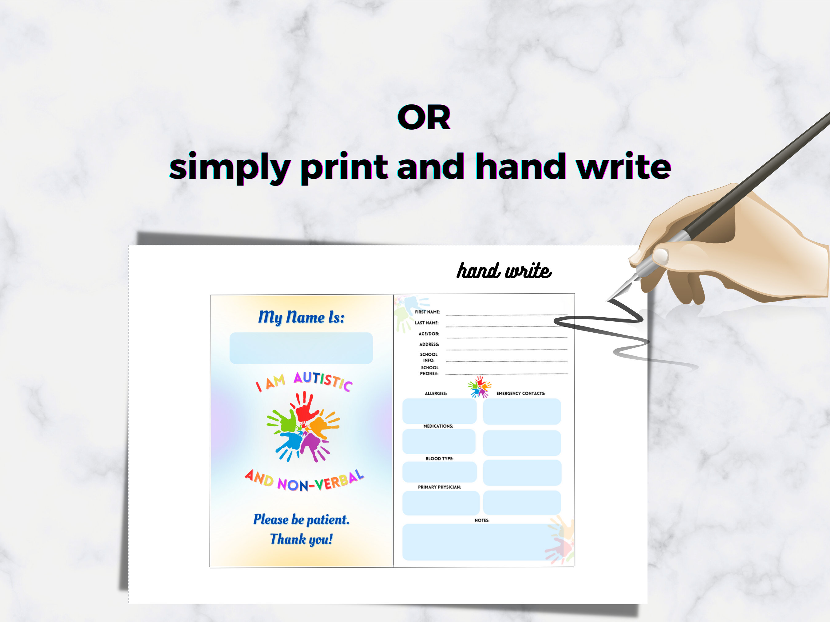 Rainbow Handprint Autistic and Non-verbal, My Name is Autistic Sign ...