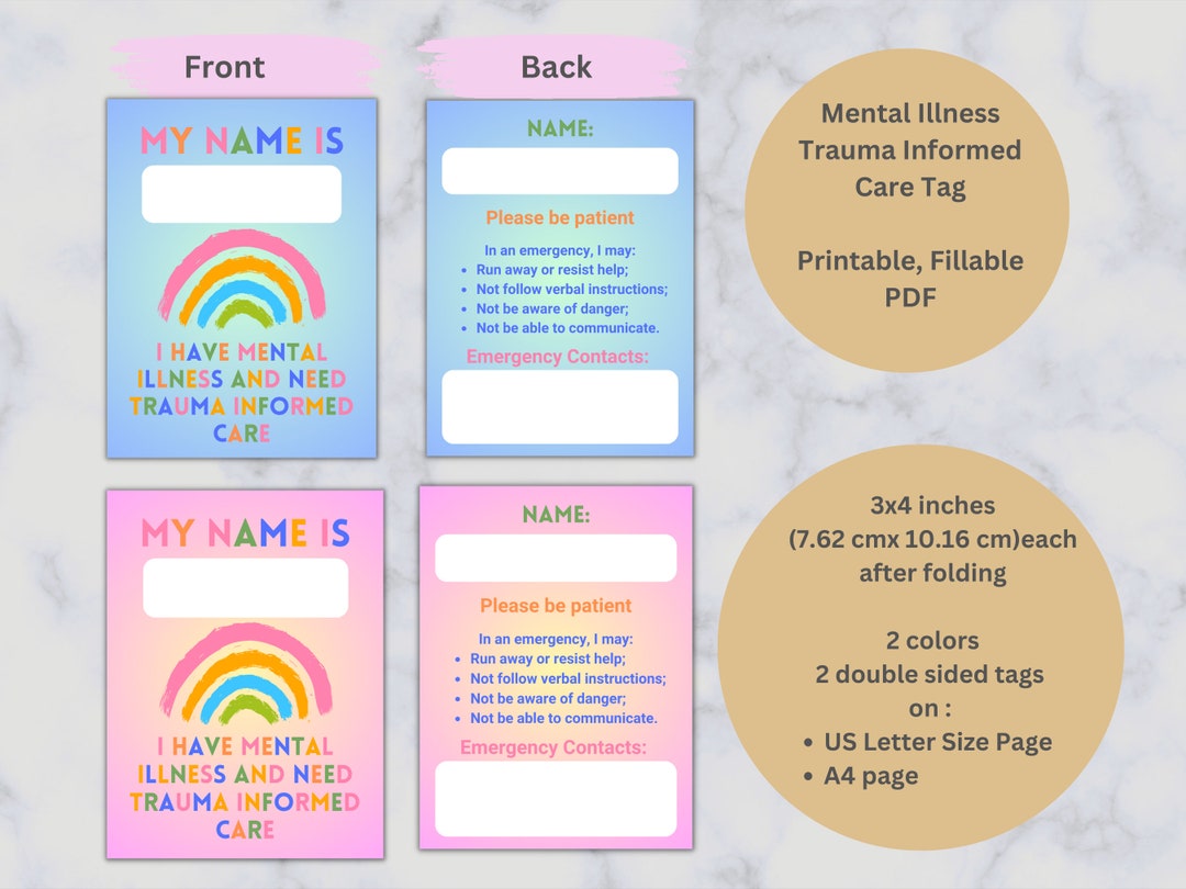 Mental Illness Tag, Printable, Emergency ID, I Have Mental Illness Sign ...