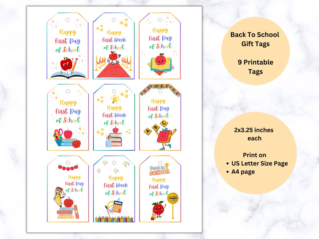 Back to School Gift Tags, Happy First Day of School Tag, First Week of ...