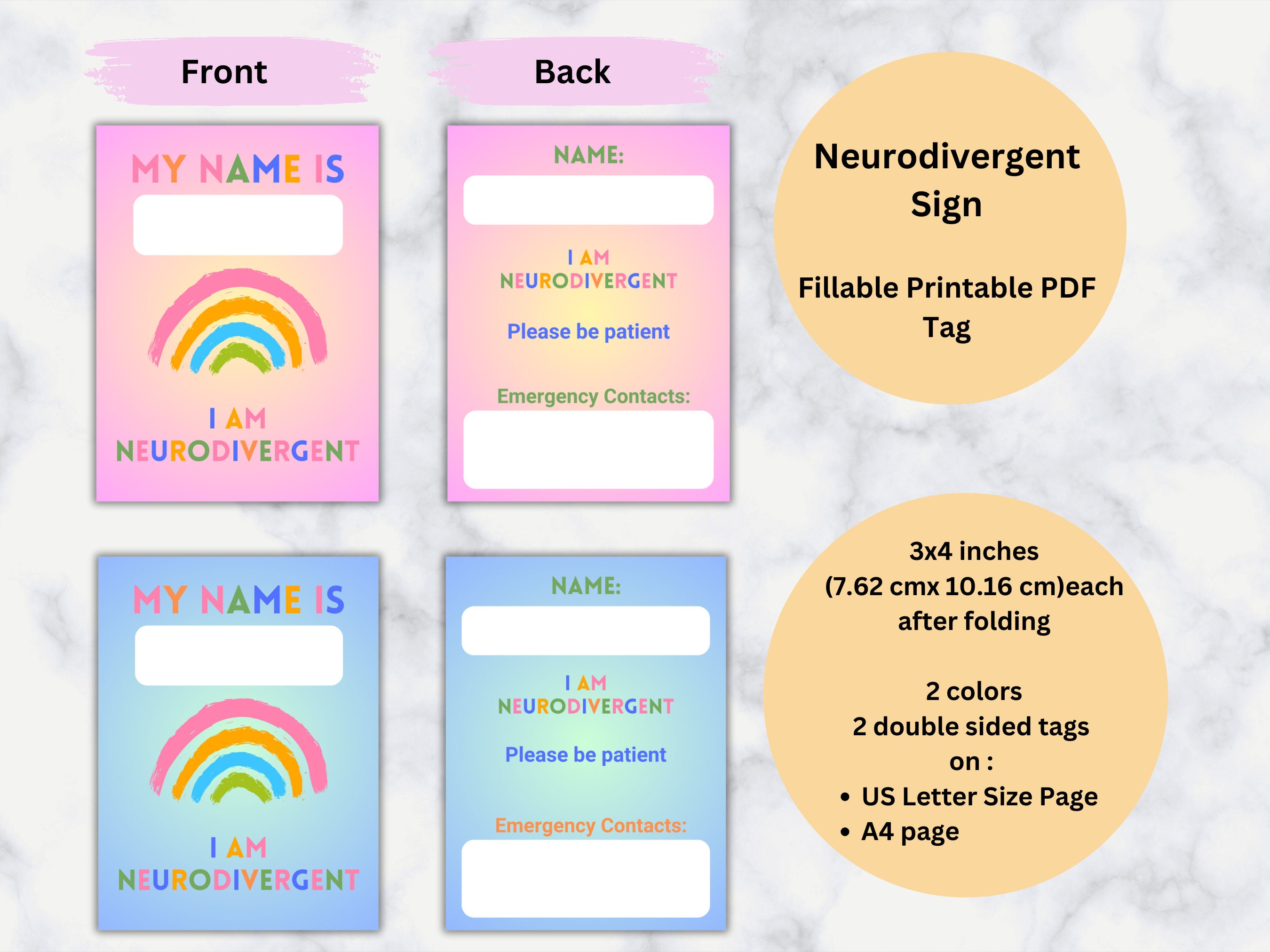 Neurodivergent Tag, Printable, Neurodiversity Emergency ID, Safety Info ...