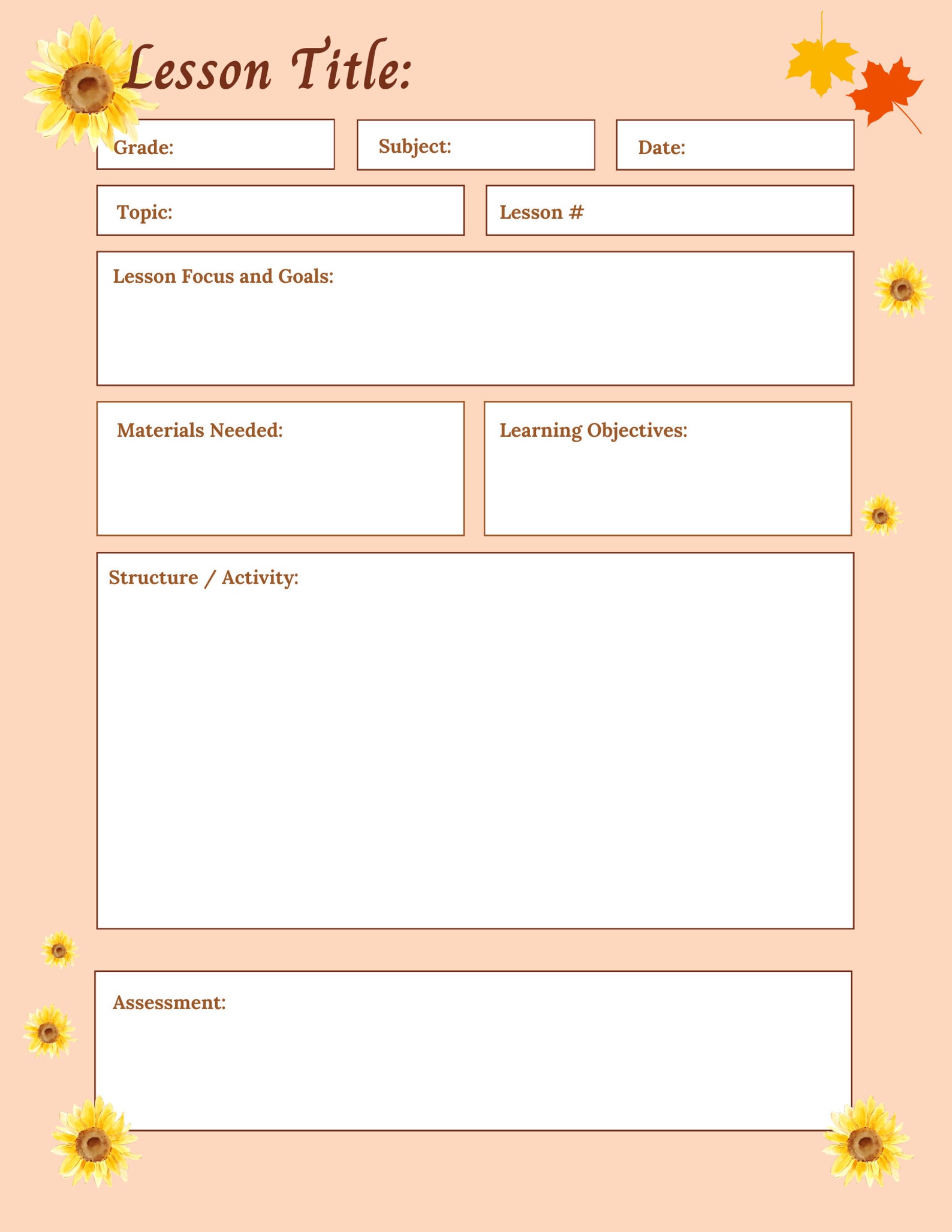 Lesson Plan Template Printable Lesson Plan Teacher Lesson - Etsy