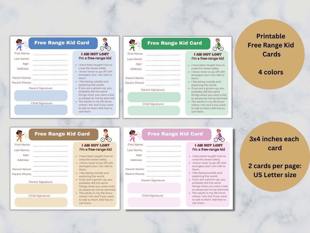 Free Range Kid Card, Printable, in Case of Emergency Note, Child ...